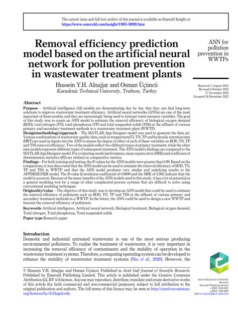 Pdf Removal Efficiency Prediction Model Based On The Artificial