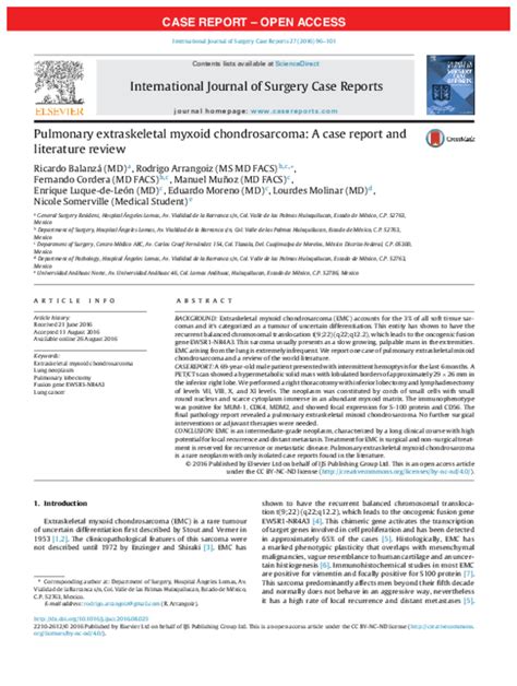 Pdf Pulmonary Extraskeletal Myxoid Chondrosarcoma A Case Report And Literature Review