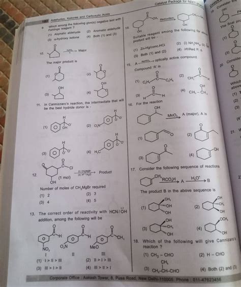 The Correct Order Of Reactivity With Hcn Oh Addition Among The Following