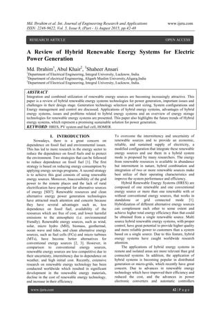 A Review Of Hybrid Renewable Energy Systems For Electric Power Generation PDF