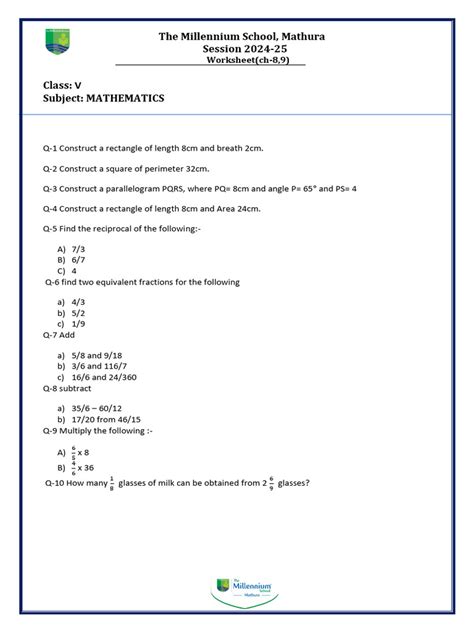 Worksheet Class 5 Ch 89 Pdf Teaching Methods And Materials