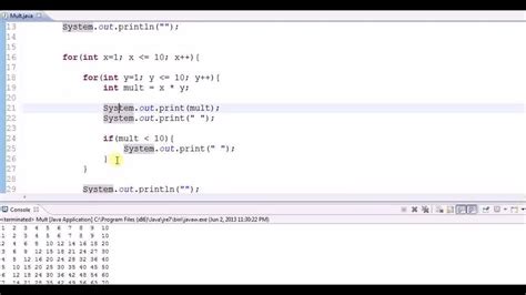 Multiplication Table Using Nested For Loop In C