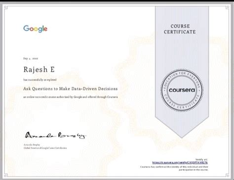 Rajesh E On Linkedin Successfully Completed My Course Ask Questions To Make Datadriven