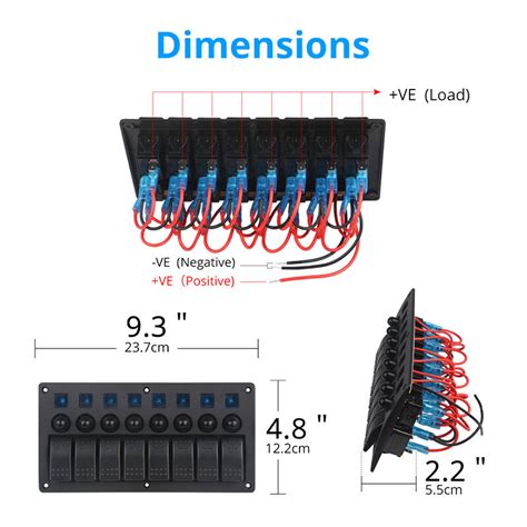 지프 스위치 패널용 방수 온 오프 5 핀 보트 마린 카 12v 로커 Led 패널 스위치 차단기 포함 8 갱 12v