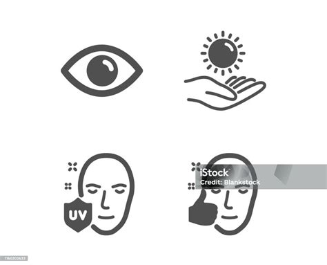 눈 자외선 차단 및 자외선 차단 아이콘 건강한 얼굴 기호 보기 또는 비전 자외선 자외선 관리 벡터 건강관리와 의술에 대한 스톡