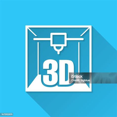 3d 프린터 파란색 배경에 아이콘 긴 그림자가 있는 평면 디자인 3차원 형태에 대한 스톡 벡터 아트 및 기타 이미지 3차원 형태 프린터하기 3d 스캔 Istock