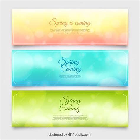 봄에 대 한 Bokeh 효과 3 흐리게 배너 세트 무료 벡터