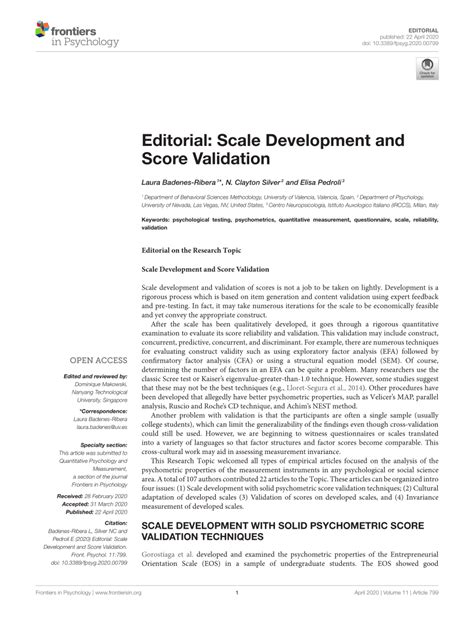 Pdf Editorial Scale Development And Score Validation