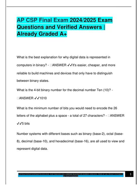 Ap Csp Final Exam 20242025 Exam Questions And Verified Answers Already Graded A Ap Stuvia Us