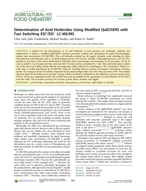 Pdf Determination Of Acid Herbicides Using Modified Quechers With Fast Switching Esi Esi−lc Ms Ms