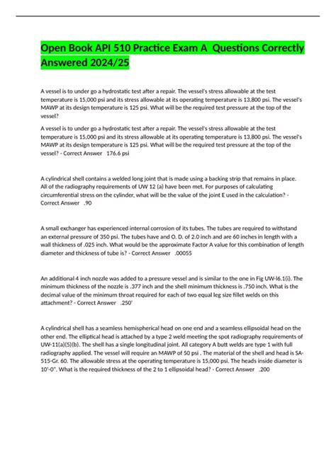 Open Book API 510 Practice Exam A Questions Correctly Answered 2024 25 API 510 Stuvia US