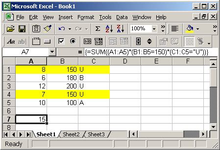 MS Excel 2003 Use An Array Formula To Sum Values In Column A When