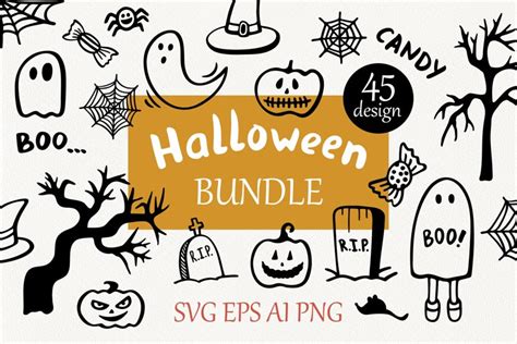 Cute Halloween Svg Doodle Clipart Spooky Halloween Bundle