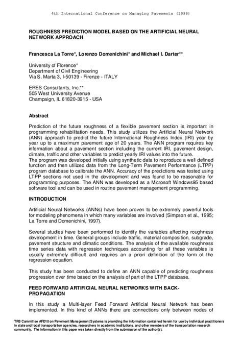 pdf roughness prediction model based on the artificial neural network