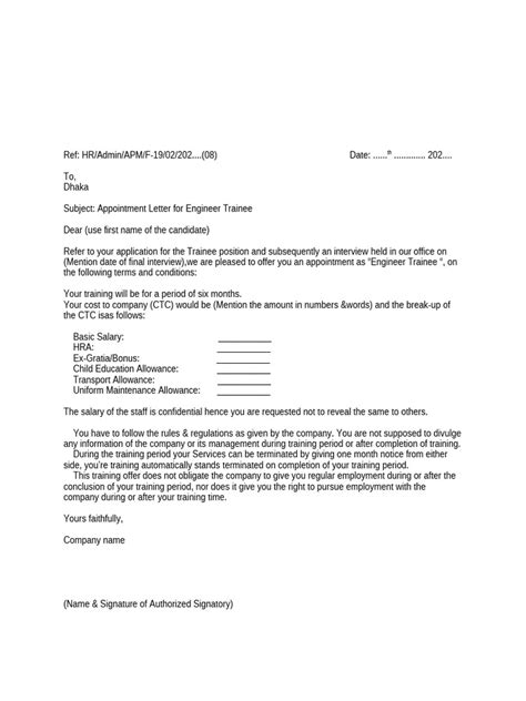 Appointment Letter Engineer Trainee Pdf