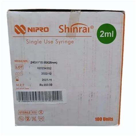 Central Luer Slip 2ml Nipro Shinrai Syringe 24g 100 Piece At Rs 200 Box In Bahraich