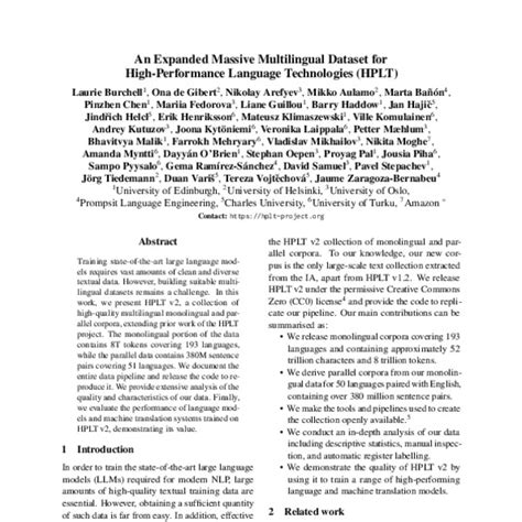 An Expanded Massive Multilingual Dataset For High Performance Language Technologies Hplt Acl