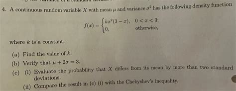 Solved 4 A Continuous Random Variable X With Mean μ And