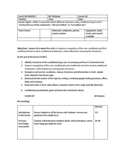 Lesson 1 B Conditional Type 0 And Conditional Type 1 Pdf Human