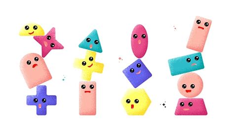 생생한 기하학적 캐릭터 구성 추상적인 질감 귀여운 얼굴 고립된 트렌디한 인물을 가진 모양 어린이 교육 벡터 그래픽 가능성에 대한 스톡 벡터 아트 및 기타 이미지 Istock