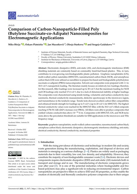 Pdf Comparison Of Carbon Nanoparticle Filled Polybutylene Succinate Co Adipate