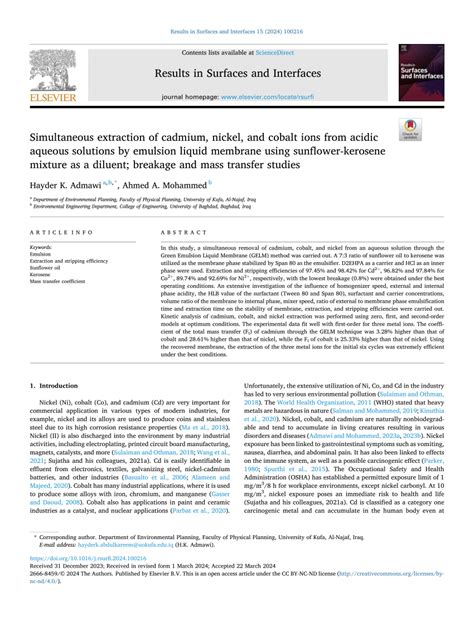 Pdf Simultaneous Extraction Of Cadmium Nickel And Cobalt Ions From Acidic Aqueous Solutions