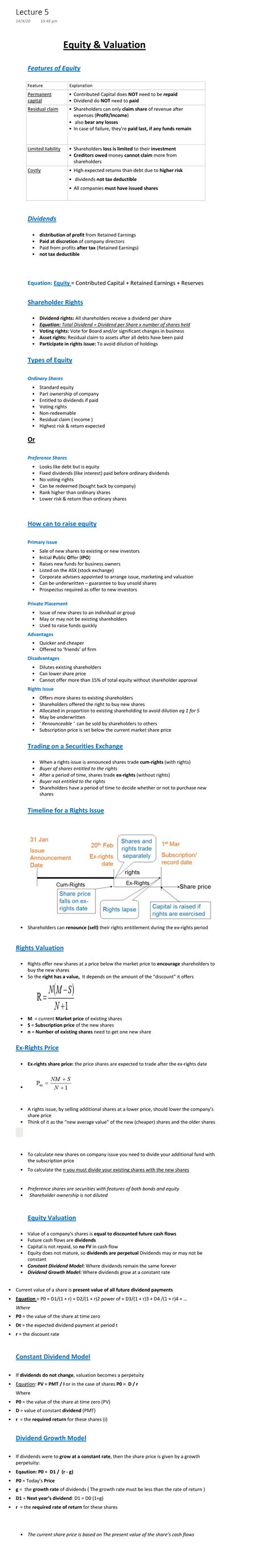 Week Equity Valuation Including Calculation Equity Valuation Features Of Equity Studocu