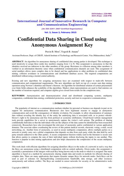 Pdf Confidential Data Sharing In Cloud Using Anonymous Assignment Key