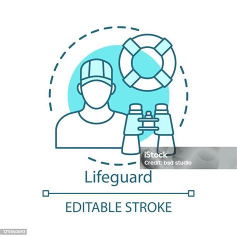 인명 구조원 개념 아이콘입니다 전문 구조자 아이디어 얇은 라인 일러스트 여름 파트 타임 작업입니다 인명 구조 장비 링 부표 쌍안경 벡터 절연 윤곽선 도면 편집 가능한