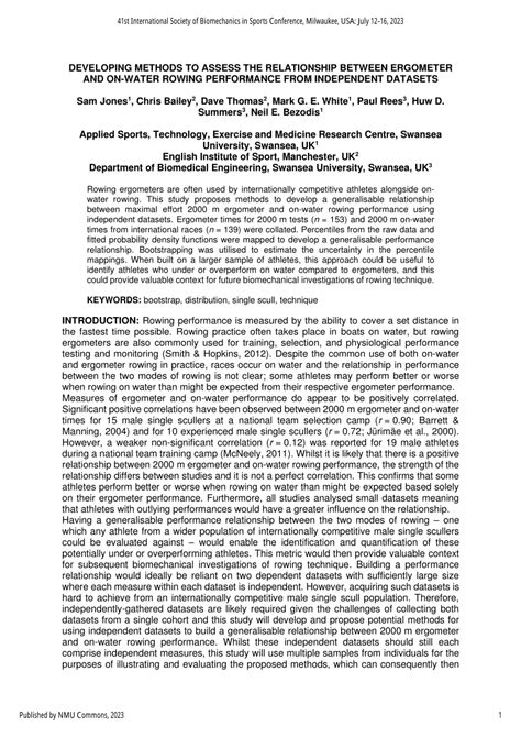 Pdf Developing Methods To Assess The Relationship Between Ergometer And On Water Rowing