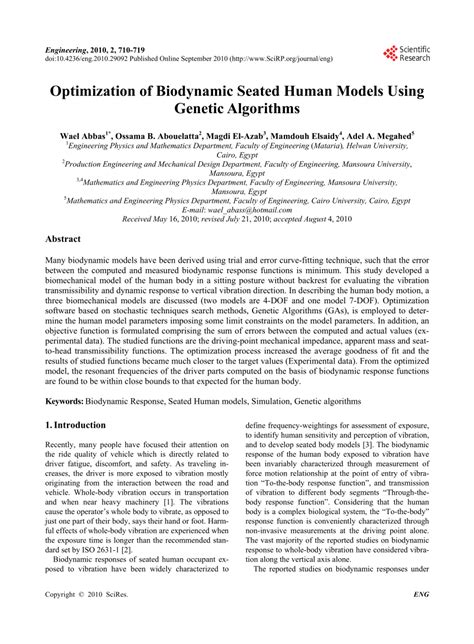 Pdf Optimization Of Biodynamic Seated Human Models Using Genetic Algorithms