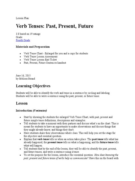Lesson Plan On Verb Tenses Pdf Verb Grammatical Tense
