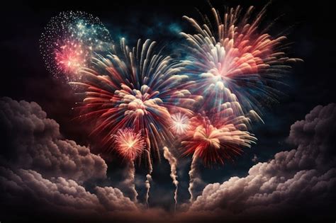 Fogos De Artifício Nas Alturas Do Céu Quatro De Julho Dia Da
