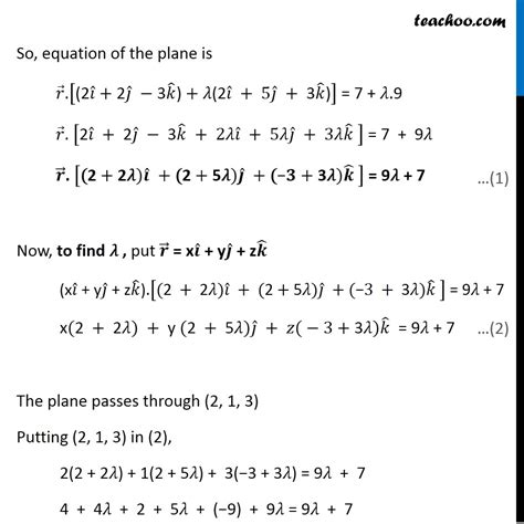 Question 10 Find Vector Equation Of Plane Passing Through Intersect
