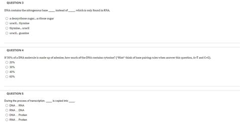 Solved DNA Contains The Nitrogenous Base Instead Of Which Chegg