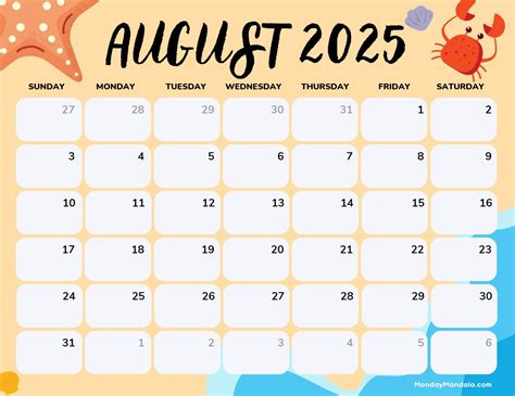 Free Printable August 2025 Calendar King Printables