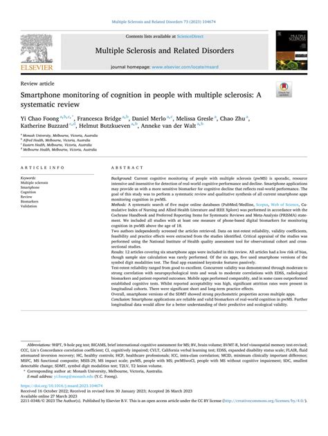 Pdf Smartphone Monitoring Of Cognition In People With Multiple Sclerosis A Systematic Review