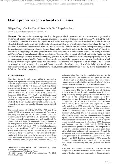 Pdf Elastic Properties Of Fractured Rock Masses