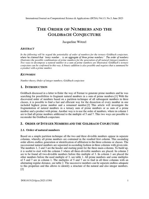 The Order Of Numbers And The Goldbach Conjecture Pdf Prime Number