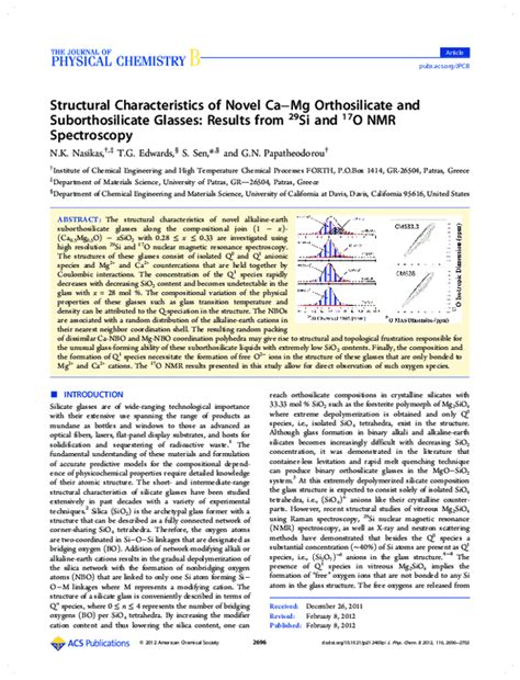Pdf Structural Characteristics Of Novel Camg Orthosilicate And