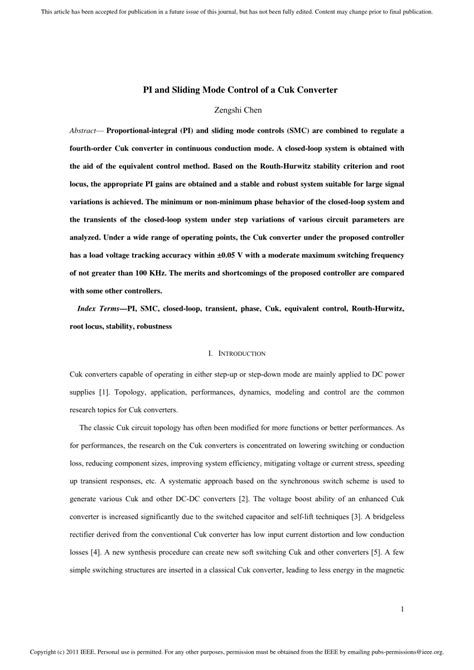 Pdf Pi And Sliding Mode Control Of A Cuk Converter