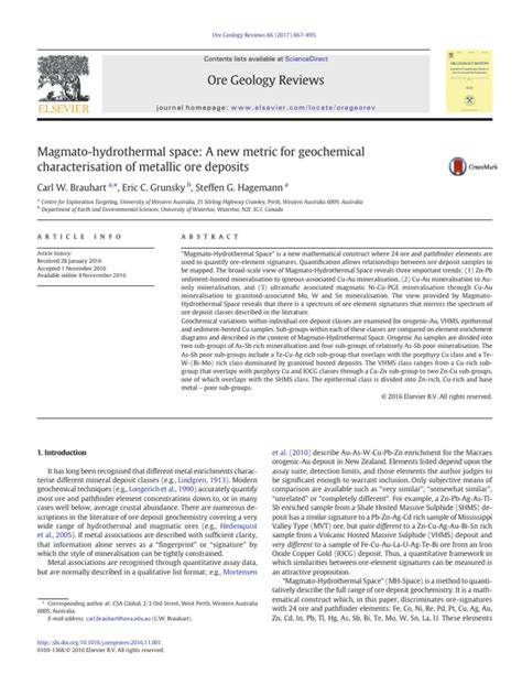 Magmato Hydrothermal Space A New Metric For Geochemical Characterisation Of Metallic Ore