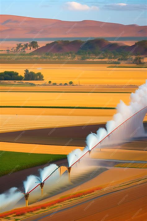 Premium Ai Image Agricultural Irrigation System Irrigating