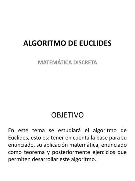 Algoritmo De Euclides Pdf División Matemáticas Exponenciación