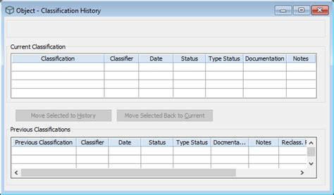 Object Classification History Window Object Classification History Window