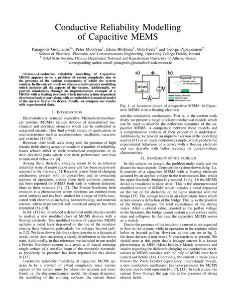 Pdf Conductive Reliability Modelling Of Capacitive Mems