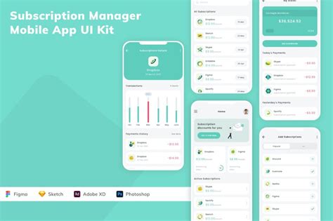 订阅管理移动应用app Ui Kit Sketchfigxdpsd 全景酷逊