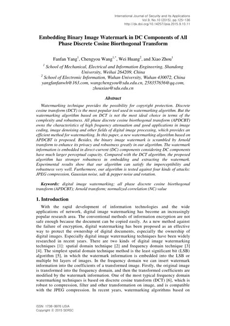 Pdf Embedding Binary Image Watermark In Dc Components Of All Phase Discrete Cosine