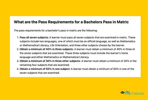 What Are The Pass Requirements For A Bachelors Pass In Matric My Courses