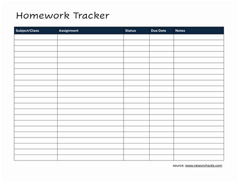 Free Downloadable Assignment Tracker Word